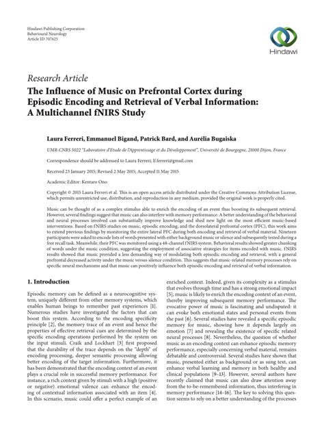 Pdf The Influence Of Music On Prefrontal Cortex During Episodic