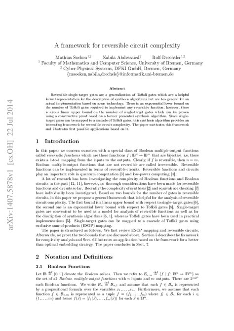 Pdf A Framework For Reversible Circuit Complexity