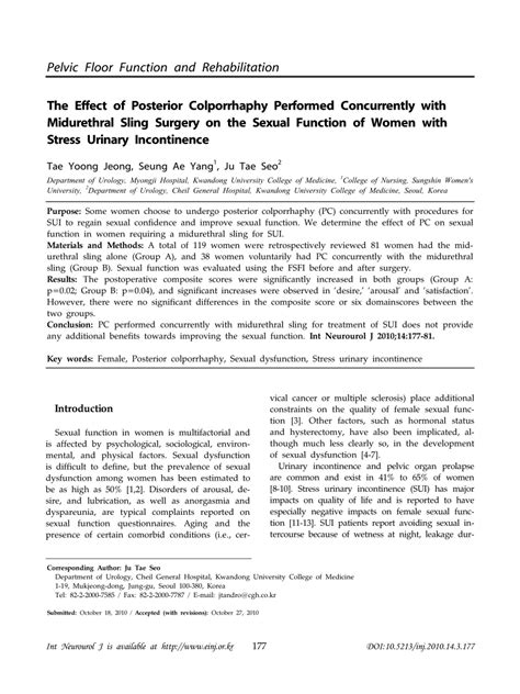 Pdf The Effect Of Posterior Colporrhaphy Performed Concurrently With
