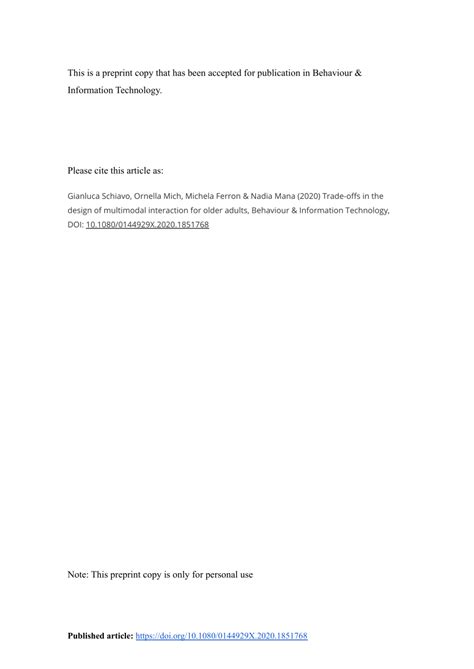 Pdf Trade Offs In The Design Of Multimodal Interaction For Older Adults