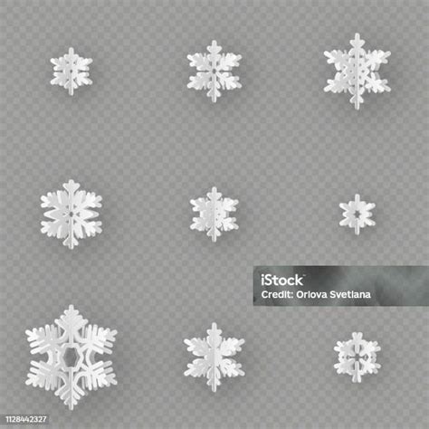 9 다른 종이 눈송이의 세트 투명 한 배경에 고립 된 종이에서 잘라 메리 크리스마스 새 해 겨울 테마 장식 개체 Eps 10