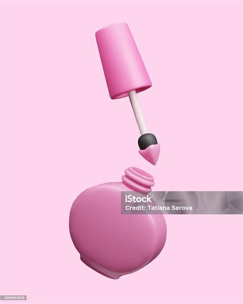 핑크 매니큐어 병 브러시 어플리케이터 3d 스타일 귀여운 만화 벡터 일러스트 레이 션 매니큐어 미용 화장품 제품 페디큐어 살롱