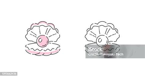 진주 아이콘 선형 벡터입니다 진주 쉘 로고 기호는 색상과 검은 색으로 설정됩니다 진주조개에 대한 스톡 벡터 아트 및 기타 이미지