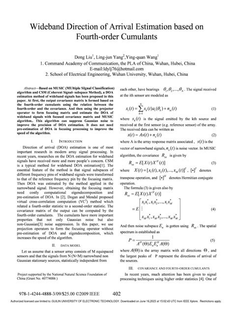 wideband direction of arrival estimation based on fourth order