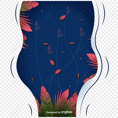 식물과 나뭇잎 종이 비행기의 창조적 어두운 파란색 배경패션아이디어 Png 일러스트 무료 다운로드 Lovepik