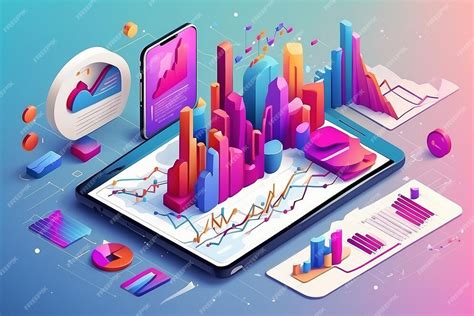Premium Photo Online Statistics And Data Analytics Isometric Application Business Graph And
