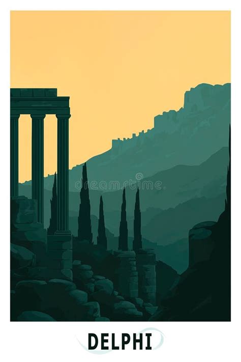 Delphi Village Greece Illustrated Poster In Retro Style Stock Illustration Illustration Of