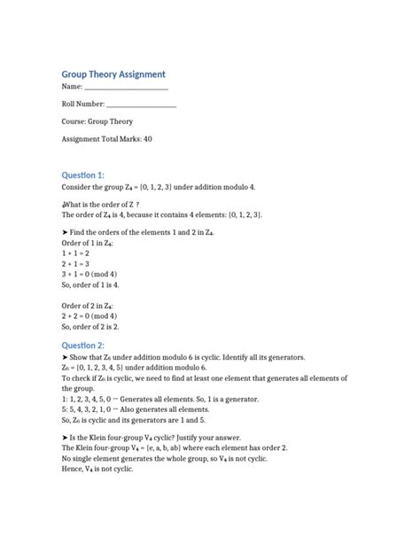 Group Theory Assignment Pdf