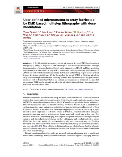 Pdf User Defined Microstructures Array Fabricated By Dmd Based Multistep Lithography With Dose