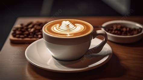 라떼 아트와 커피 원두가 있는 커피 컵 라떼 사진 라떼 커피 배경 일러스트 및 사진 무료 다운로드 Pngtree