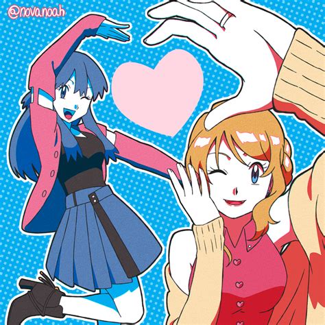 Safebooru 2girls D Aged Up Arm Up Blue Background Blue Skirt Boots