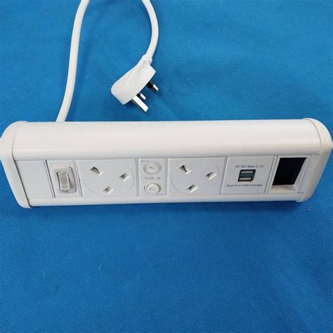 White BlackUK Power Clamp On Desk Edge Power Socket With Fuse With Dual Usb Charging And Data