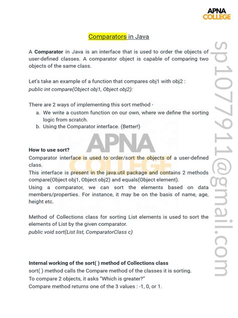 comparators in java pdf method computer programming object computer science