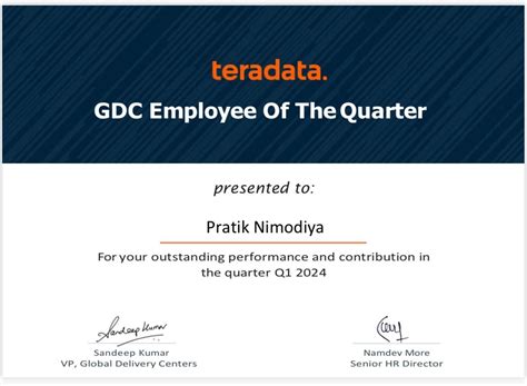 Pratik Nimodiya On Linkedin Teradata Employeeofthequarter