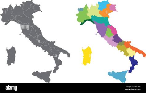 Vector Italy High Detailed Map Colored By Regions Stock Vector Image Art Alamy