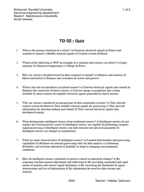 Quiz 2 Smart Sensors Pdf Sensor Automation
