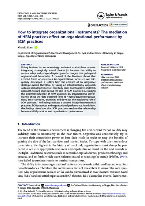 Pdf How To Integrate Organizational Instruments The Mediation Of Hrm Practices Effect On