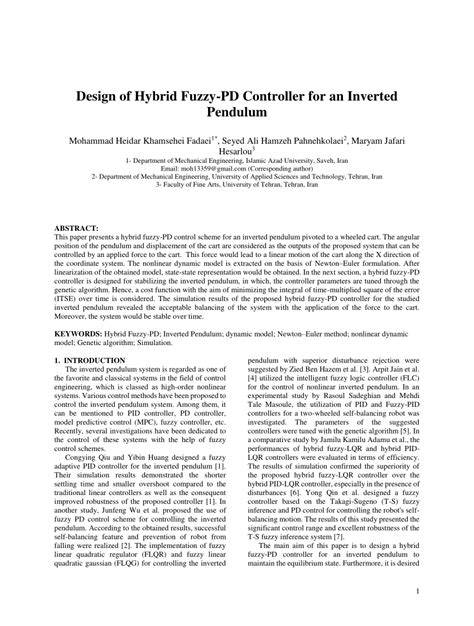 Pdf Design Of Hybrid Fuzzy Pd Controller For An Inverted Pendulum