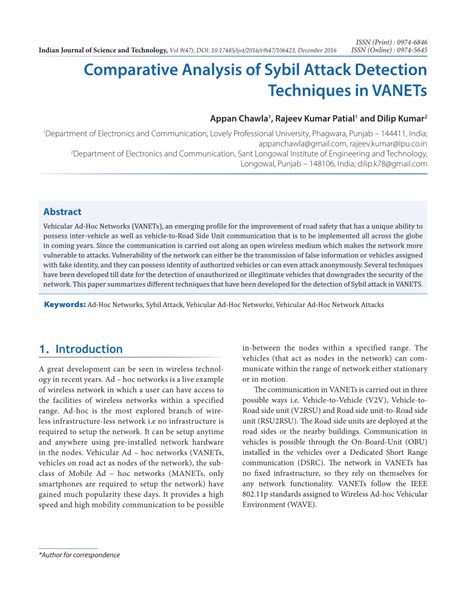 Pdf Comparative Analysis Of Sybil Attack Detection Techniques In Vanets