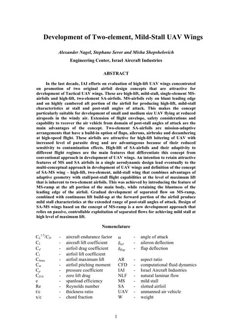 Pdf Development Of Two Element Mild Stall Uav Wings