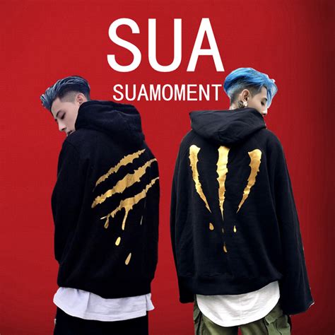 SuaMoment一代二代血爪抓痕烫金帽衫情侣ins宽松国潮慵懒风卫衣 虎窝淘