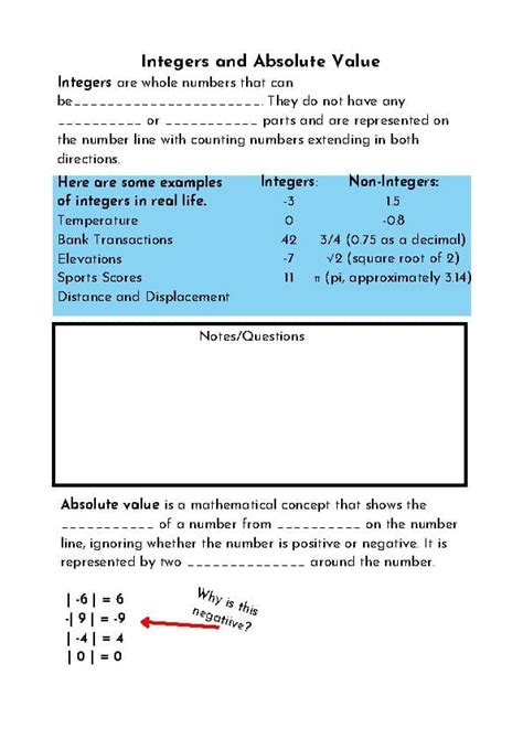 Integers And Absolute Value Guided Notes And Practice By Math Express
