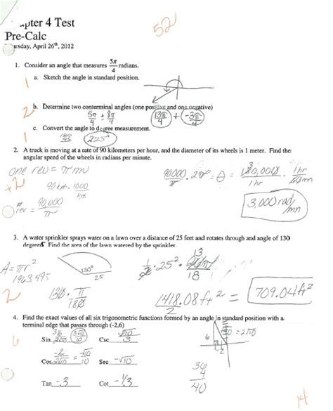 Math Classes Spring 2012 Pre Calc Answer Key To Chapter 4 Test