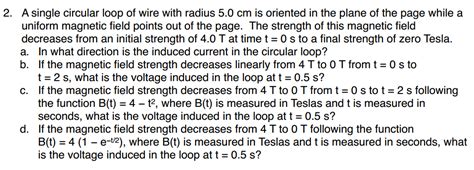 Solved A Single Circular Loop Of Wire With Radius Cm Chegg