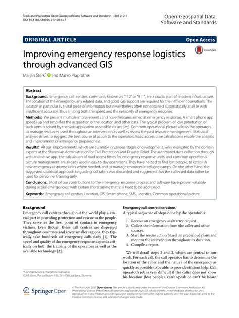 Pdf Improving Emergency Response Logistics Through Advanced Gis
