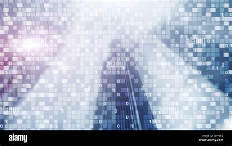 Digital Code On Blur City Background Abstract Binary Code Stock Photo Alamy