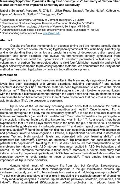 measuring tryptophan dynamics using fast scan cyclic voltammetry at