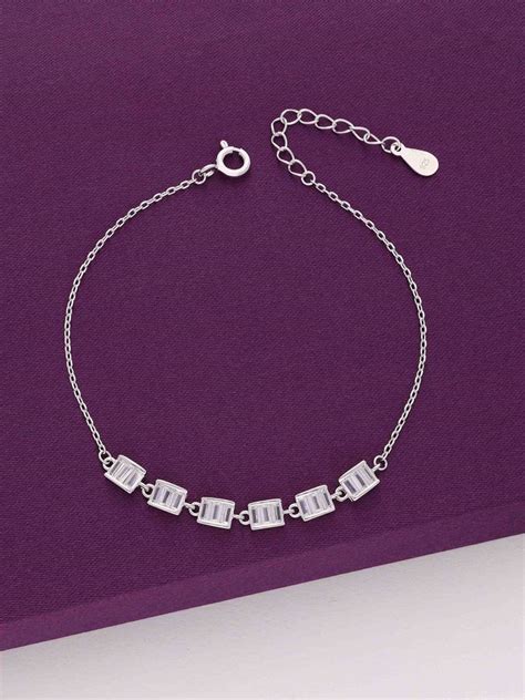 Sterling Silver String Of Baguette Bracelet Sterling Silver String Of