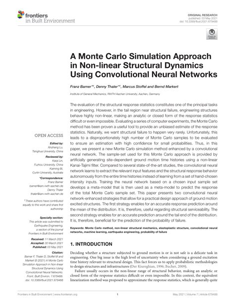 Pdf A Monte Carlo Simulation Approach In Non Linear Structural Dynamics Using Convolutional