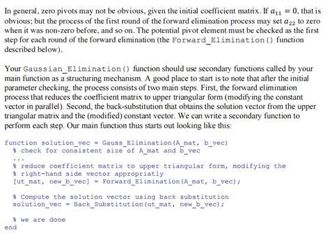 Solved Write A Simple Function Gausselimination Using