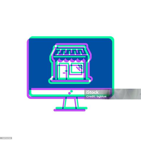 데스크톱 컴퓨터로 온라인 쇼핑 흰색 배경에 두 가지 색상이 오버레이된 아이콘 3차원 형태에 대한 스톡 벡터 아트 및 기타 이미지 3차원 형태 개념 건축물 Istock