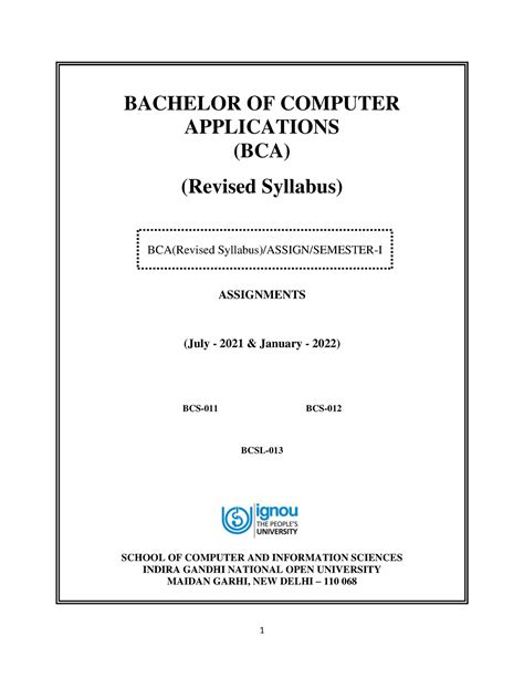 Bca Semester I Assignments 2021 22 Bachelor Of Computer Applications Bca Revised Syllabus