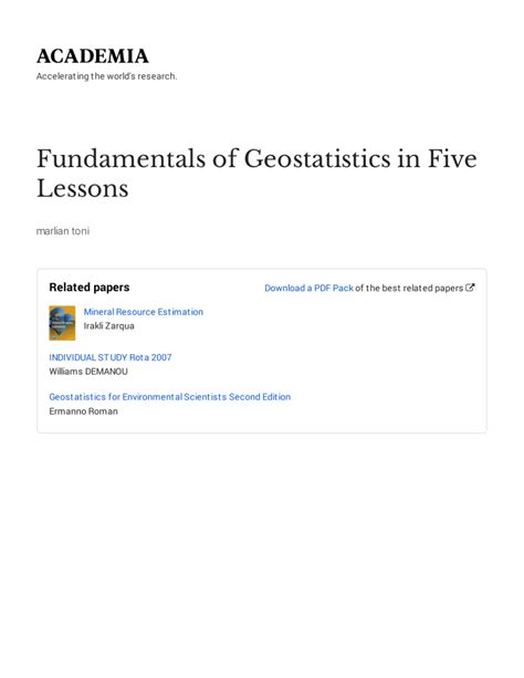 Fundamentals Of Geostatistics In Five Lessons