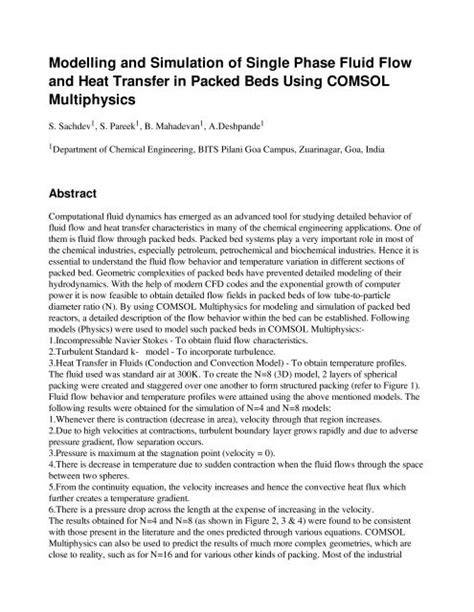 Modelling And Simulation Of Single Phase Fluid Flow And Comsol