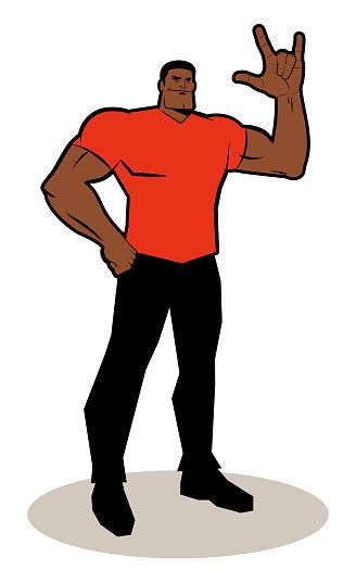 강한 남자는 그의 엉덩이에 한 주먹으로 미소와 나는 미국 수화 에서 당신을 사랑 징후 근육에 대한 스톡 벡터 아트 및 기타 이미지 Istock