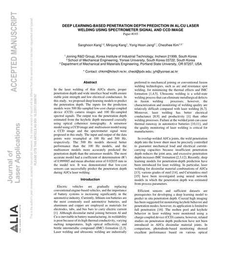 Pdf Deep Learning Based Penetration Depth Prediction In Alcu Laser Welding Using Spectrometer