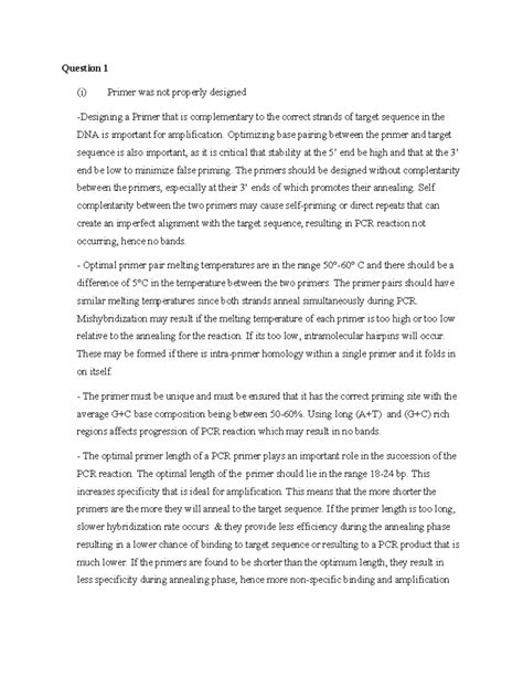 Assignment Draft Question 1 I Primer Was Not Properly Designed