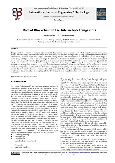PDF Role Of Blockchain In The Internet Of Things IoT