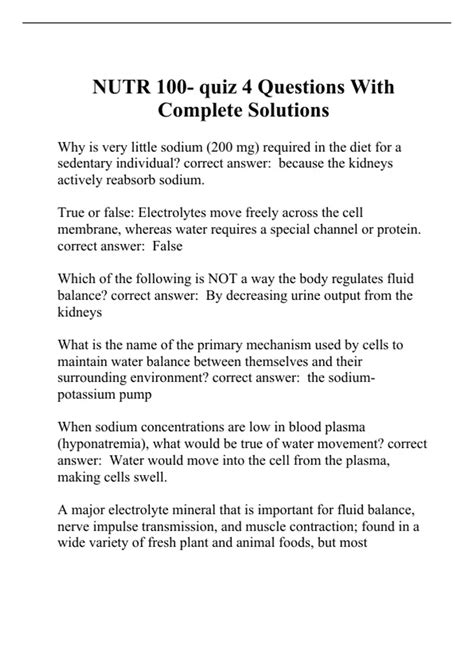 Nutr 100 Quiz 4 Questions With Complete Solutions Nutr 100 Stuvia Us