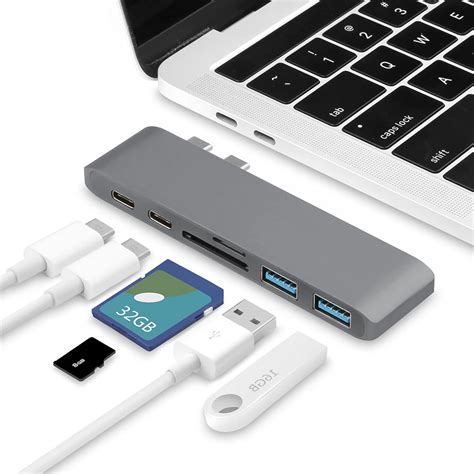 Dual USB C HUB To USB 3 0 Splitter Adapter Thunderbolt 3 HUB TF SD Slot