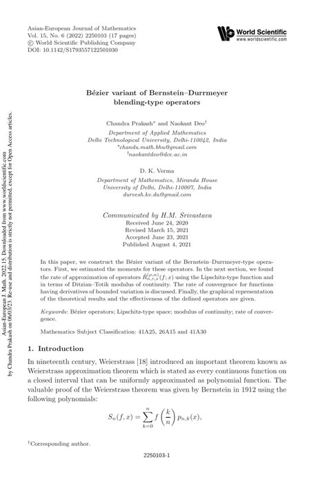 Pdf Bézier Variant Of Bernstein Durrmeyer Blending Type Operators