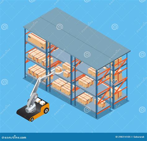 Automation Industry 40 Concept With Robotic Arm Taking A Cardboard Box In The Warehouse Stock