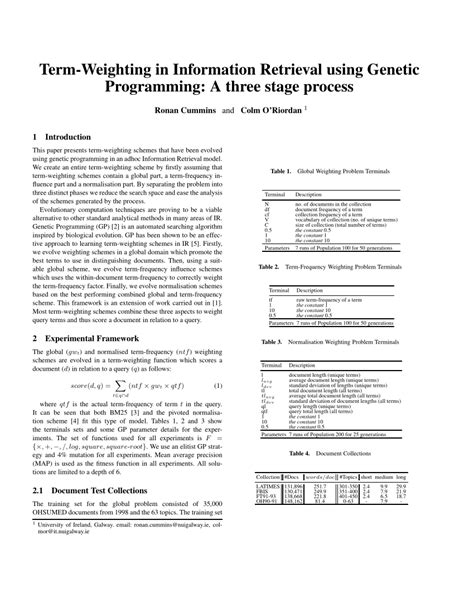 Pdf Weighting In Information Retrieval Using Genetic Programming A Three Stage Process