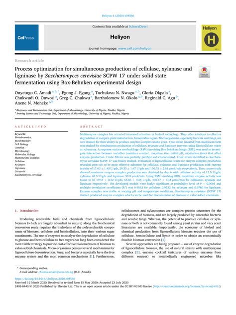 Pdf Process Optimization For Simultaneous Production Of Cellulase Xylanase And Ligninase By