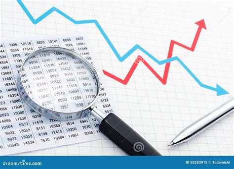 Making Graph Analyzing Data With Magnifying Glass Stock Image Image