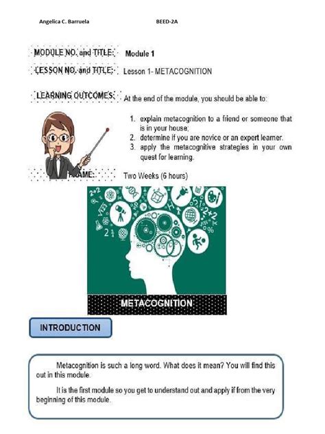 Module 1 Educ Pdf Metacognition Psychological Concepts